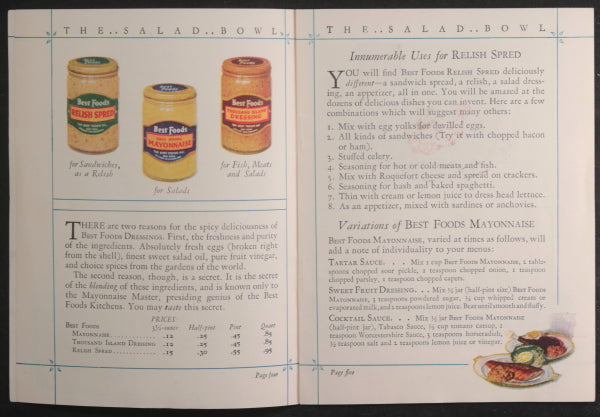 c. 1930s USA two recipe pamphlets from ‘Best Foods’ - Chadbourne ...