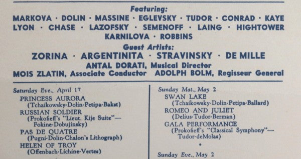1943 USA Metropolitan Opera house – schedule Russian Ballet ...