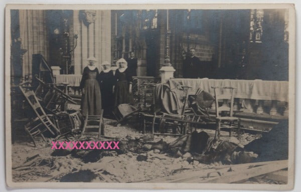 WW1 Ostend Belgium postcard bomb damage St Peter & Paul church ...
