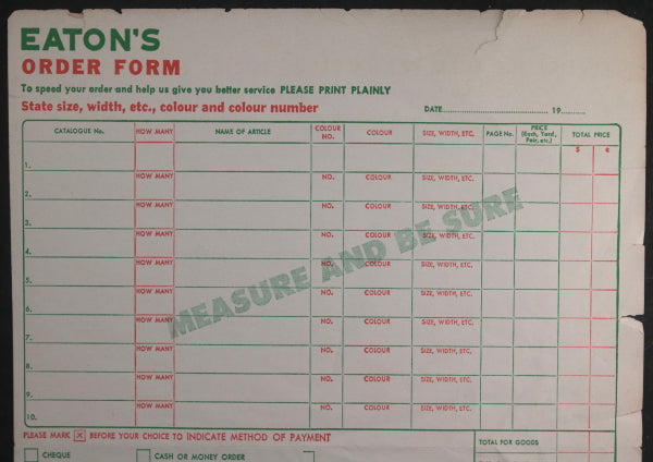 c. 1950s Canada Eaton’s Order Form Charge Account Application (Qt. 2 ...