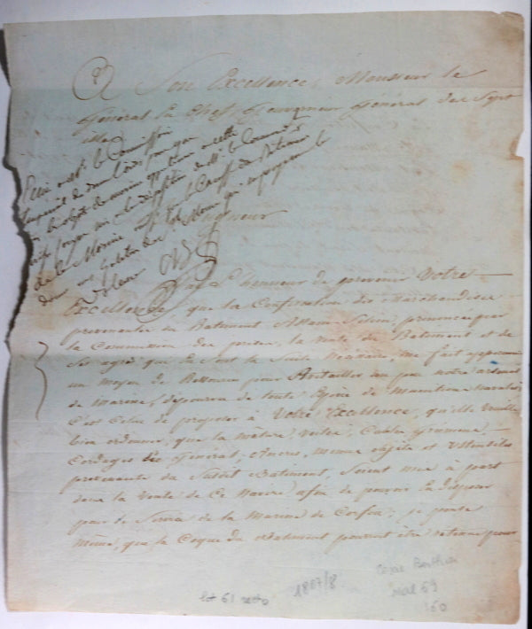 1807/08 lettre à Cesar Berthier Gouverneur Corfou, prise de guerre ...
