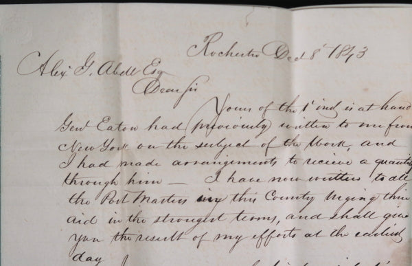 1843 letter Postmaster Rochester NY to Alex Abell Washington D.C ...