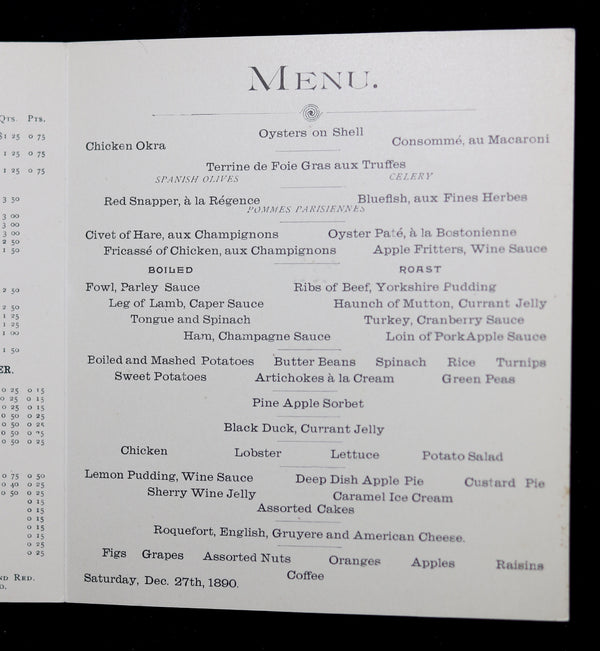 1890 Menu and Wine List for The Windsor – Montreal QC - Chadbourne ...
