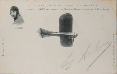 1910 carte postale photo autographe aviateur Aubrun, monoplan Blériot ...