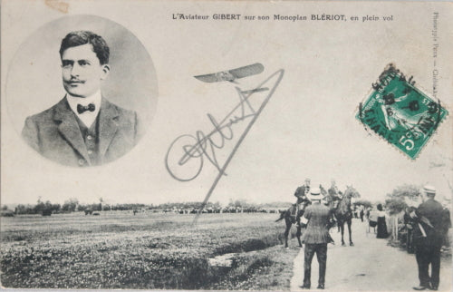 1911 carte postale photo autographe aviateur Gibert, monoplan Blériot ...