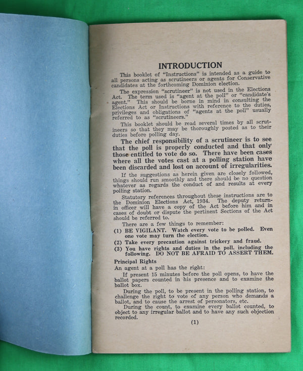 Canada Election October 14th, 1935 – Poll Instructions - Chadbourne ...