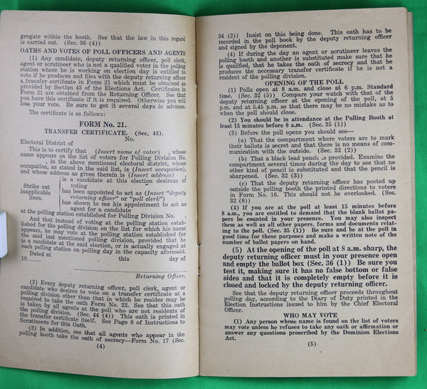 Canada Election October 14th, 1935 – Poll Instructions - Chadbourne ...