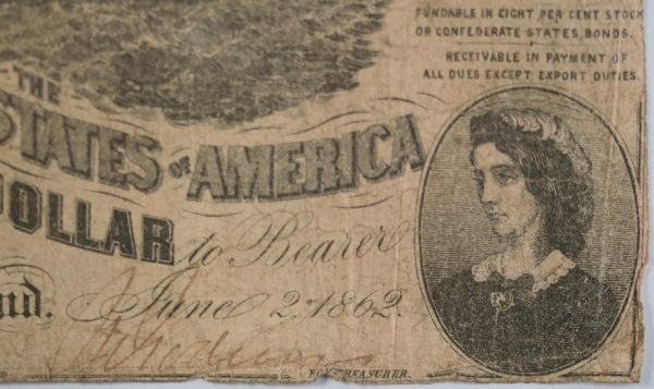 Civil War June 1862 Richmond Virginia Confederate $1 banknote ...