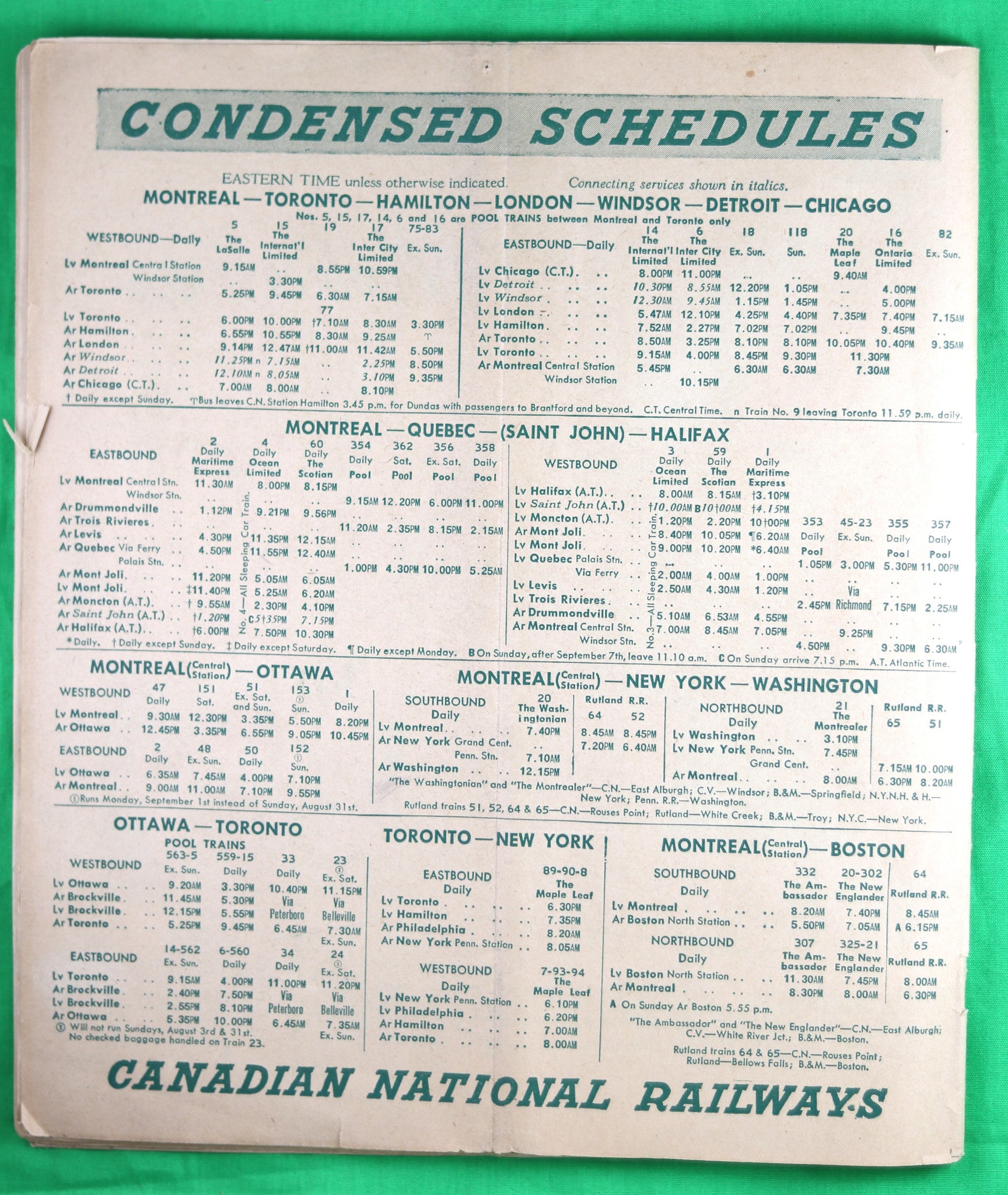 June 22 1947 CN Rail schedule - Chadbourne Antiques & Collectibles