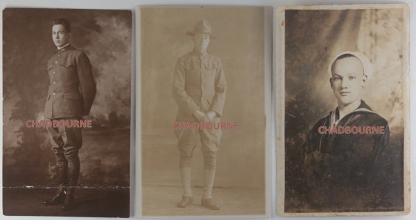 Lot of 12 soldier & sailor postcards, WW1-post WW2, several countries ...