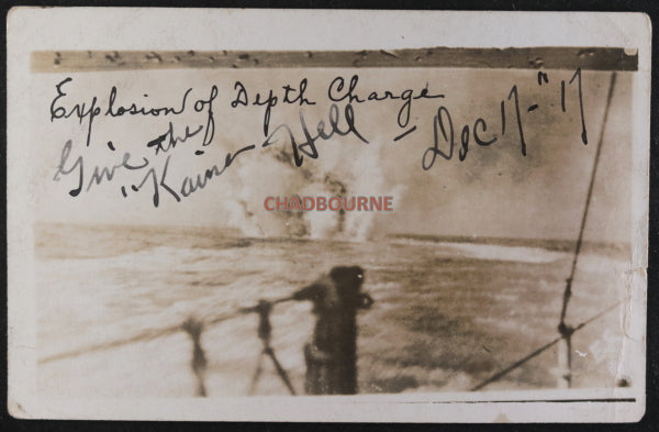 WW1 1917 photo destroyer USS Fanning depth charging German submarine ...
