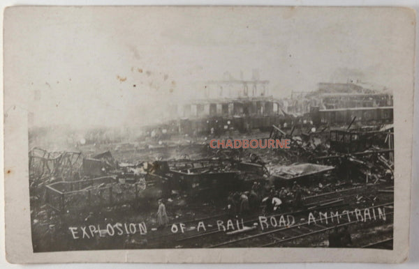 WW1 France photo postcard debris ammunition train explosion c.1918 ...