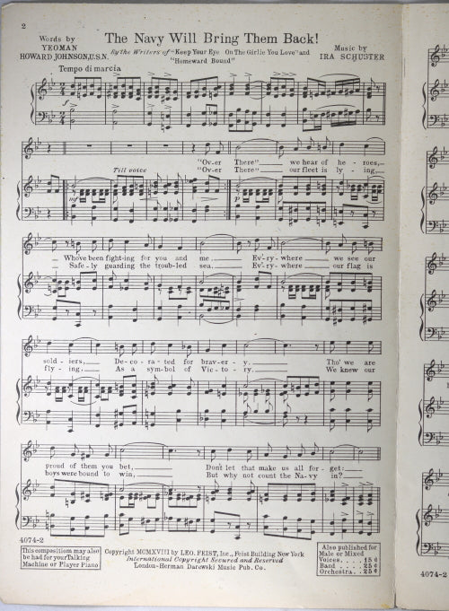 WW1 American sheet music ‘The Navy Took Them Over…’ 1918 - Chadbourne ...